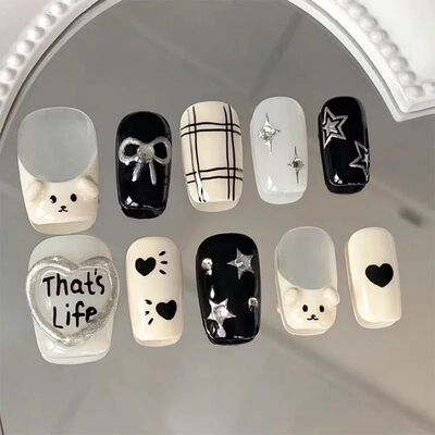 10pcs Short Press On Nails Cute Puppy Heart Fake Nail False