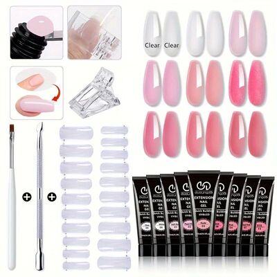 Salon & Home Nail Art Kit - 0.51oz Odorless Quick Build Gel