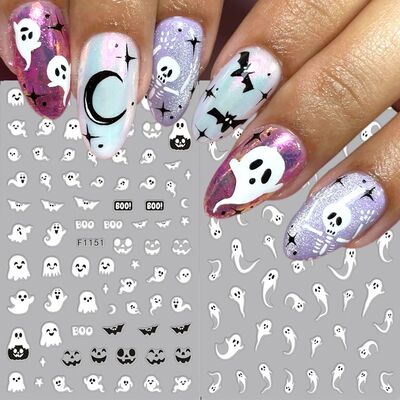 2pcs Luminous Halloween Spooky Nail Stickers White Ghost Pum