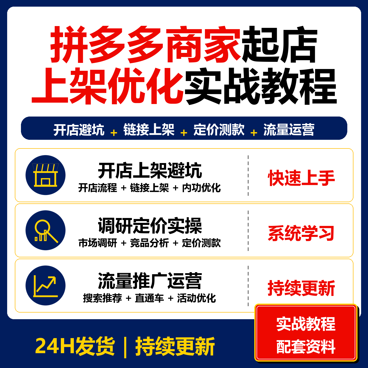 拼多多商家起店实战教程 开店避坑链接上架定价直通车课程资料