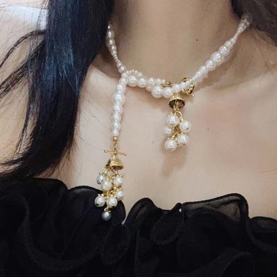 文艺复古优雅珍珠流苏长款项链法式时尚轻奢高级ins风锁骨链女