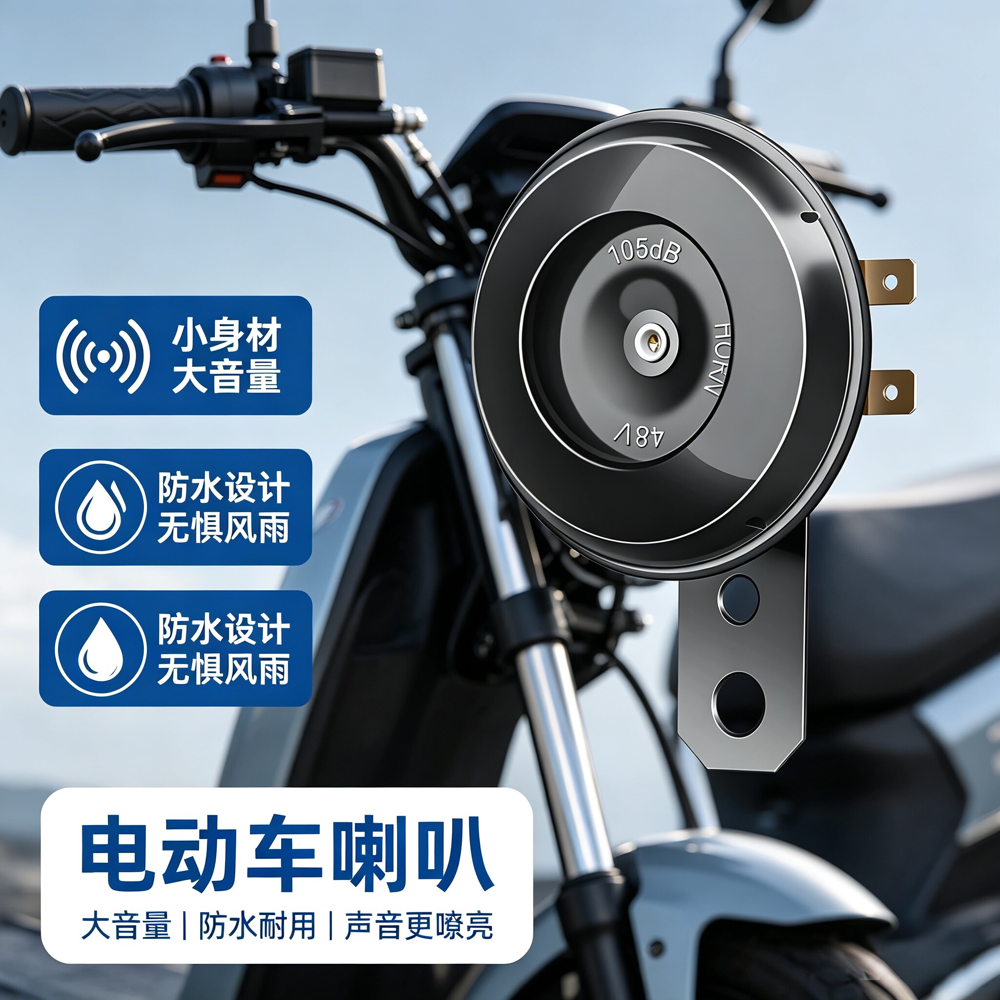 电动车喇叭高音金属铃声响亮防水经久耐用电瓶车通用喇叭金属铃铛