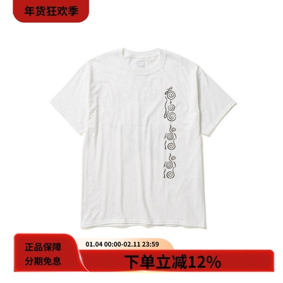 日系手绘印花白色纯棉圆领短袖