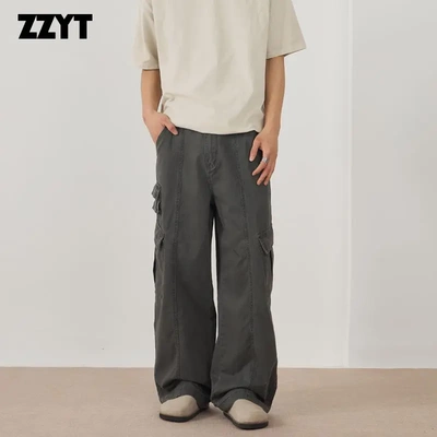 ZZYT美式复古水洗多口袋工装裤男款宽松直筒潮夏季宽松直筒工装裤