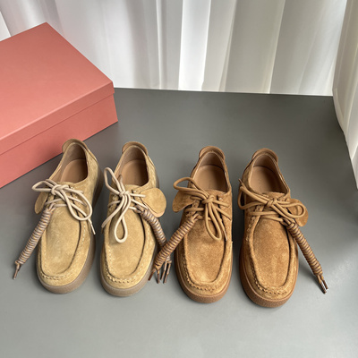 【牛皮版】董洁同款真皮厚底袋鼠鞋女英伦风休闲运动豆豆鞋乐福鞋