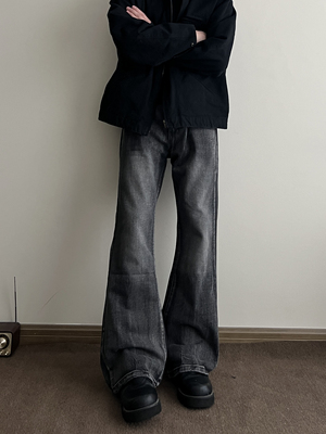 COCKTAIL 美式小众水洗灰破坏做旧微喇牛仔裤男休闲长裤潮同款