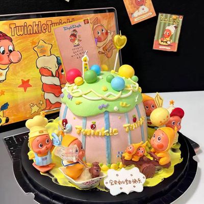 卡通吹泡泡星星人儿童生日派对烘焙装扮跷跷板星星人蛋糕装饰摆件