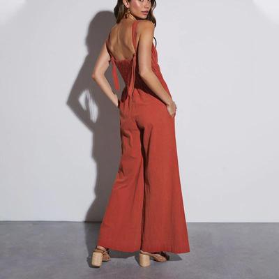 吊带连体长裤 Women sleeveless jumpsuits solid wide leg pants