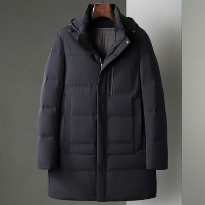 冬季新款黑色厚商务可拆卸内胆鹅绒羽绒服中年男士中长款防风外套