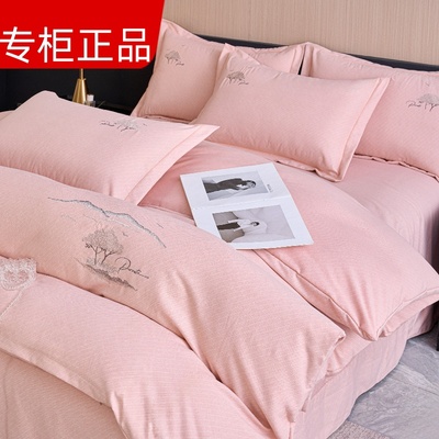罗兰家纺全棉加厚四件套100%纯棉磨毛被套被罩床单刺绣款春秋冬季
