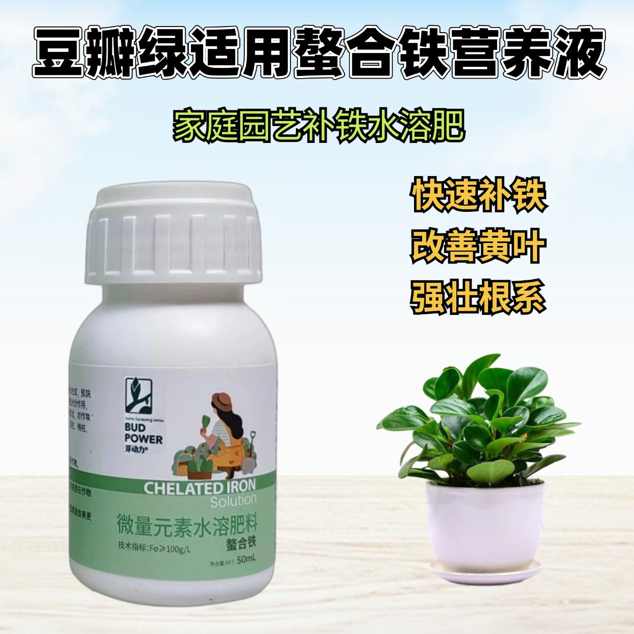 碧玉豆瓣绿螯合铁营养液室内客厅阳台盆栽植物专用花肥料叶片发黄