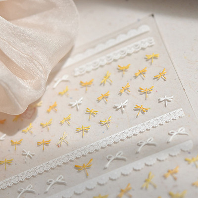 法式蜻蜓蝴蝶结美甲贴tomoni装饰