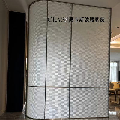 热熔纹理钢化艺术玻璃座屏屏风隔断酒店茶室工程厂家高端定制