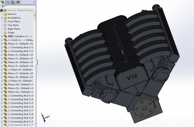 PowerEngineering V12汽车发动机图纸 SolidWorks设计 IGS 3D引擎