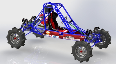 四驱单座沙滩钢管车3D模型图纸 Solidworks设计