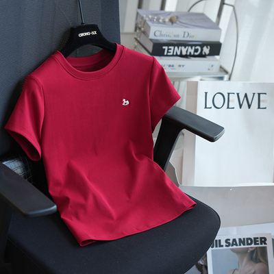 虫小小精致小马刺绣修身短袖T恤