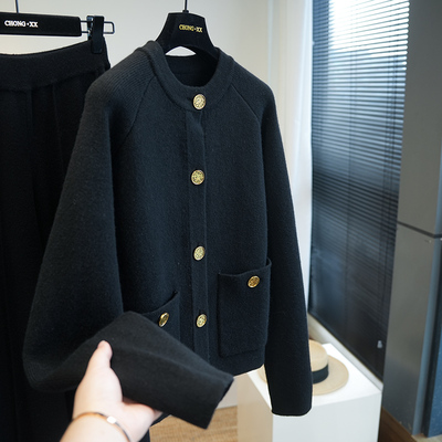 虫小小羊绒羊毛圆领长袖针织开衫