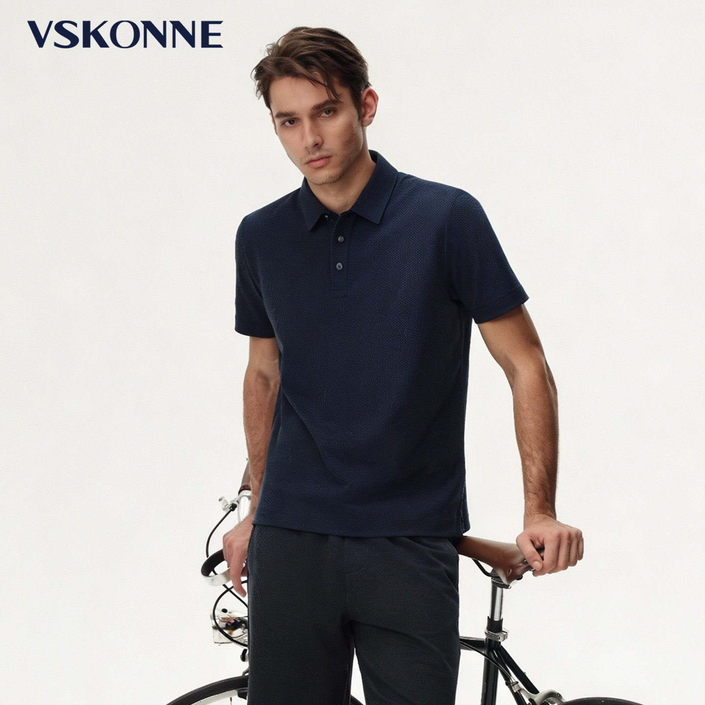 VSKONNE/威斯康尼男装夏季男士棉含桑蚕丝亚麻通勤休闲短袖POLO衫