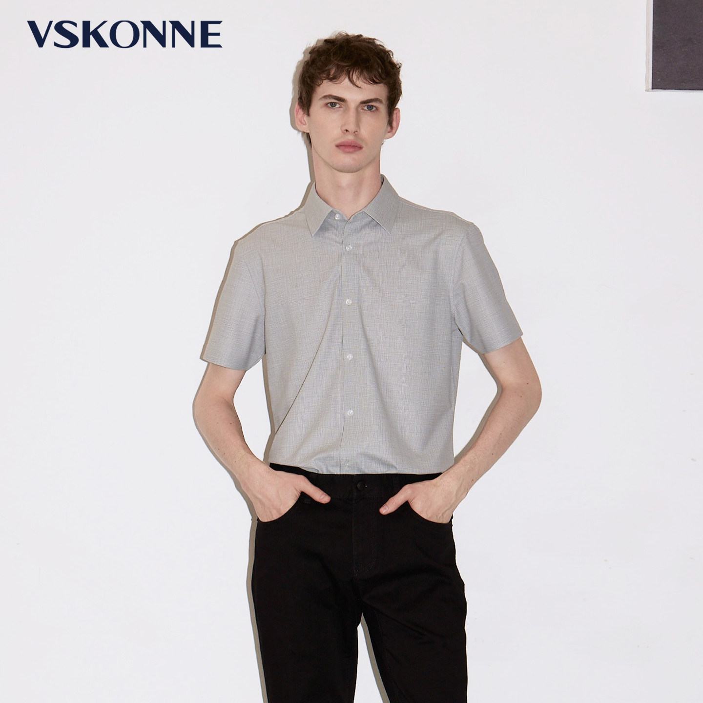 [含桑蚕丝]VSKONNE/威斯康尼男装夏季男士莫代尔休闲舒适短袖衬衫