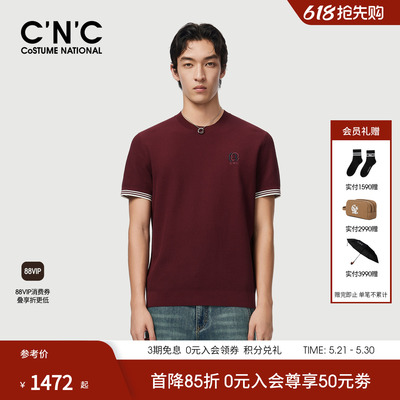 CNC男装26夏季新款男士针织短袖T恤潮流logo图案青年圆领半袖