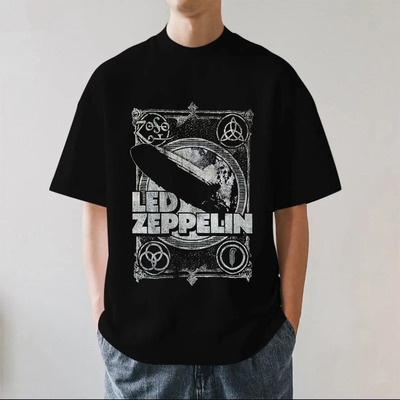 Led Zeppelin齐柏林飞艇乐队欧美摇滚重磅280g纯棉男短袖T恤宽松