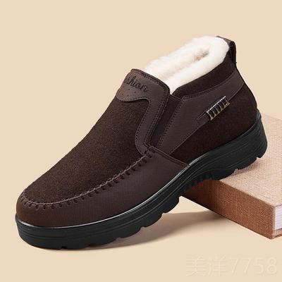 高档老底北京布鞋中冬季老爸人男棉鞋羊毛保暖加绒加厚老年软防滑