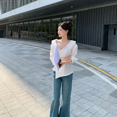 陈六六CHENLIULIU【私服衬衫】高知感气质白衬衫修身牛仔裤微喇裤