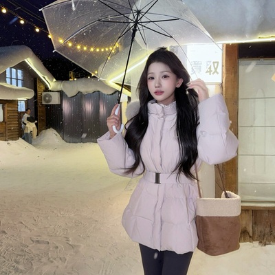 陈六六CHENLIULIU【气质韩女】90白鹅绒毛领连帽收腰显瘦羽绒服