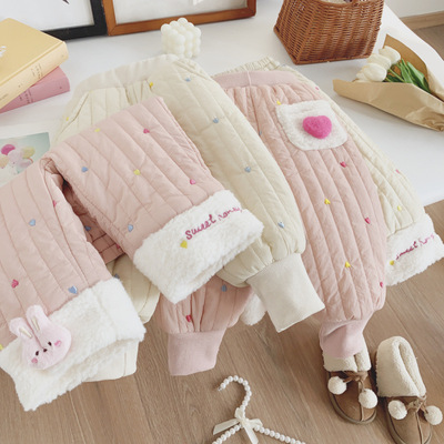 2025女童（一条过冬）秋冬加厚爱心保暖裤加绒夹棉裤小童洋气裤