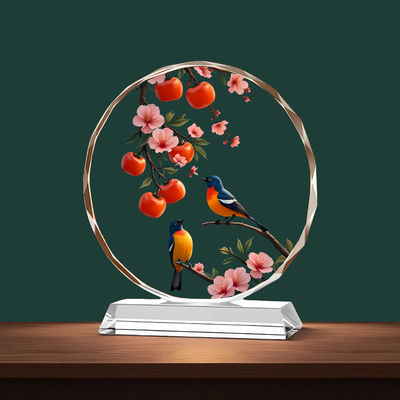 柿柿如意水晶摆件平安喜乐客厅玄关酒柜装饰品乔迁新居开业礼摆台