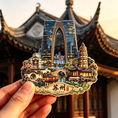 苏州金鸡湖东方之门冰箱贴 虎丘塔园林浮雕 姑苏旅行文创伴手礼