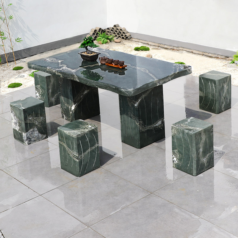 石桌石凳庭院花园一套别墅家用天然花岗岩露天餐桌石头桌子新中式_虎窝淘
