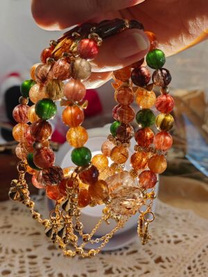 原创天然｜圣诞彩发晶兔毛crystal手串 超七随形进口捷克琉璃手链