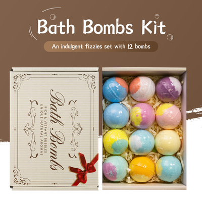 跨境12个装泡澡球泡脚球礼盒装精油香氛浴盐球套装Bath Bombs Kit