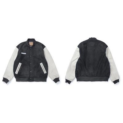 毛皮袖做旧破坏棒球服夹克