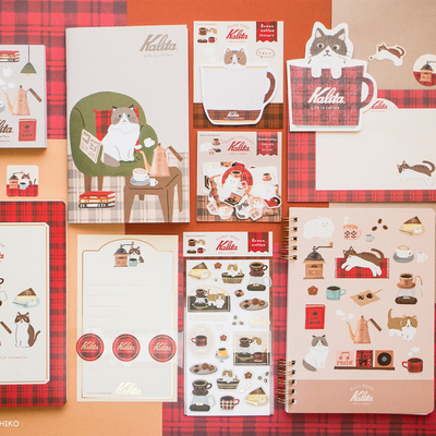日本古川纸工与kalita联名限定猫咪咖啡便签本 贴纸 付笺