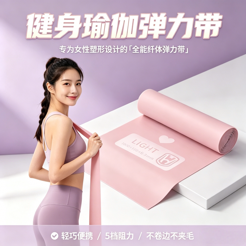 瑜伽弹力带健身女背部瑜伽训练拉力带阻力带开背开肩伸展拉力带