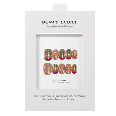 【琉璃仙境】夏日设计师款缤纷亮片晕染美甲玫红法式度假风穿戴甲