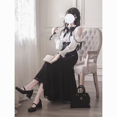 日系温柔风蝴蝶结衬衫长裙套装