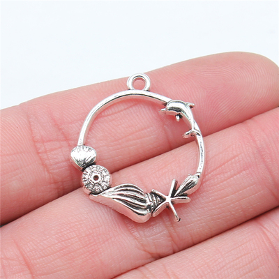 10个/包 29x25mm 古银色锌合金 海洋动物圆环吊坠 ABD-C15541
