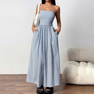 Women Dresses Tube Top Summer Clothes性感抹胸长款欧美连衣裙