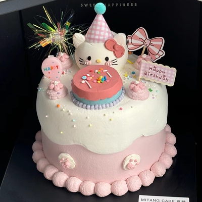 KT猫蛋糕装饰软胶猫咪头像小公主蝴蝶结宠物猫爪气球生日快乐蜡烛