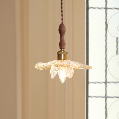 丹桂花瓣法式复古床头吊灯玄关过道小吊灯日式侘寂风胡桃木吊线灯