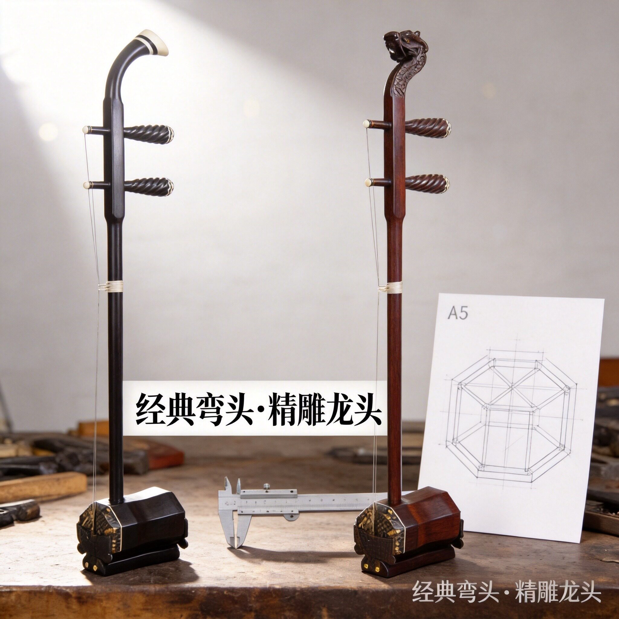 高胡扁八方蟒皮带罩黄梅戏粤剧高音二胡手工 紫光檀黑檀红檀红木