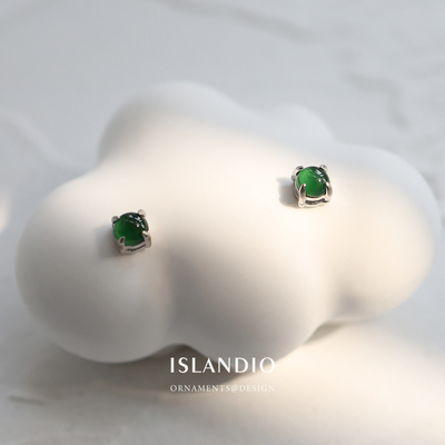 ISLANDIO天然翡翠圆珠纯银耳钉女