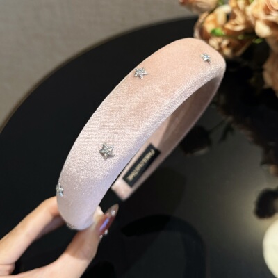 红粉俏佳人闪钻星星粉丝绒发箍