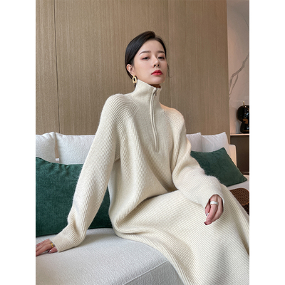 秋冬半高领显瘦连衣裙女微胖大码