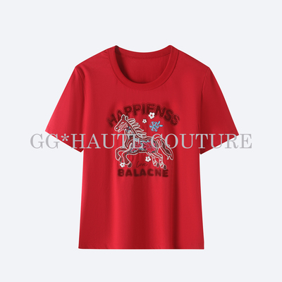 【格格优选】明星同款绒绒棉刺绣圆领上衣5301A