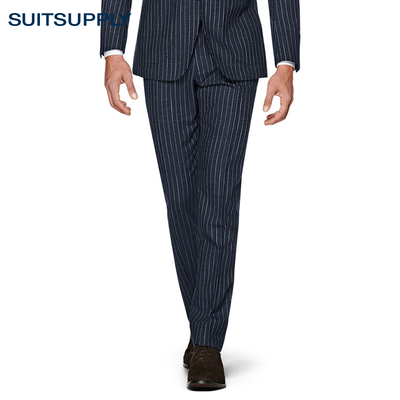 【礼物】奥莱SUITSUPPLY蓝色羊毛条纹Traveller修身商务男士长裤