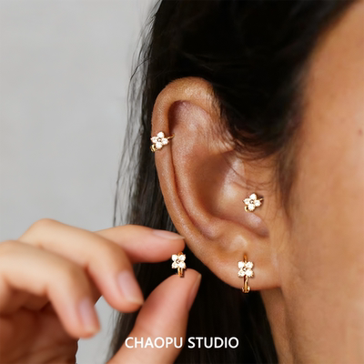 超闪微镶四叶草耳环925银针